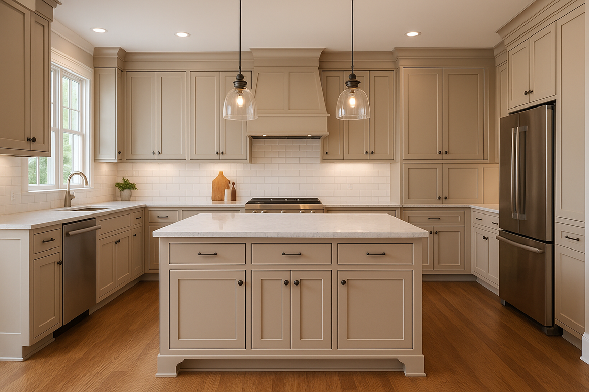 Balanced Beige Kitchen Cabinets | Sherwin-Williams SW 7037 Cabinet Col | Wholesale Cabinet Supply