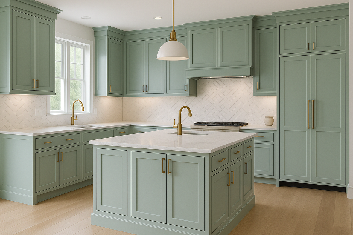 Rainwashed Kitchen Cabinets | Sherwin-Williams SW 6211 Cabinet Color S ...
