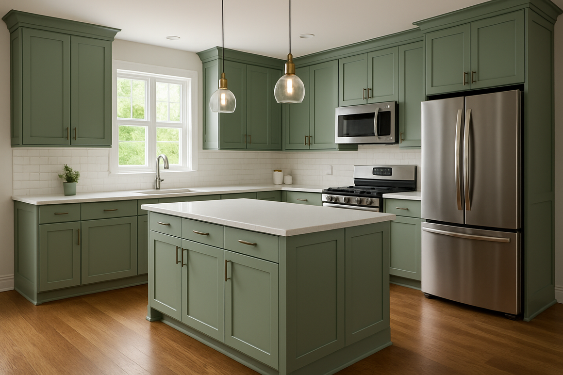 Sea Salt Kitchen Cabinets | Sherwin-Williams SW 6204 Cabinet Color Spo ...
