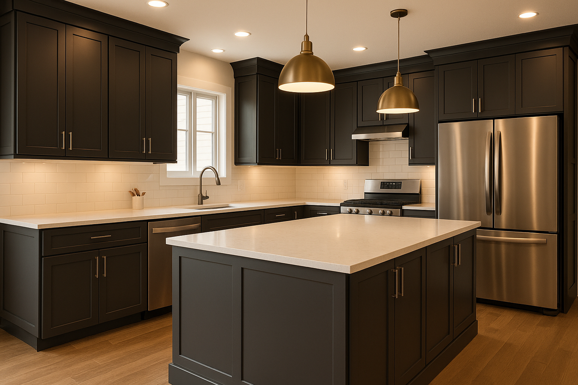 Sherwin Williams Iron Ore (SW 7069) Kitchen Cabinets – Shaker, Raised ...