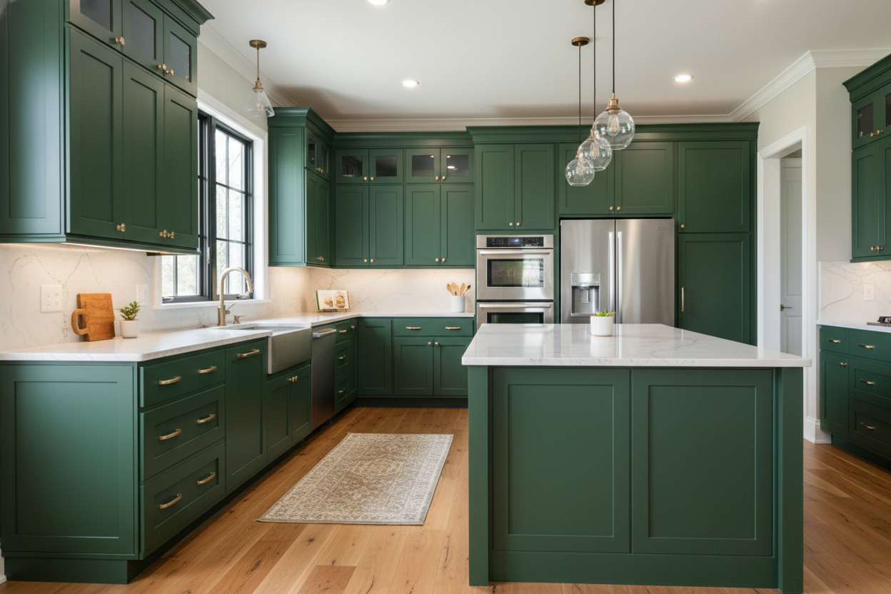 Sherwin-Williams® Isle of Pines (SW 6461) Kitchen Cabinets – Shaker ...
