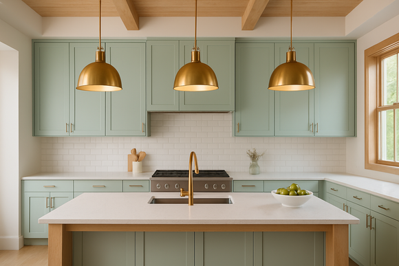Sherwin-Williams® Sea Salt (SW 6204) Kitchen Cabinets – Shaker, Slim ...